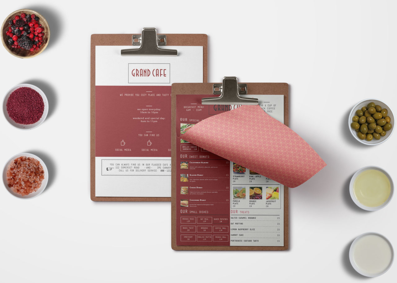 Grand Cafe Menu Bi-Fold Brochure Design Template - 99Effects