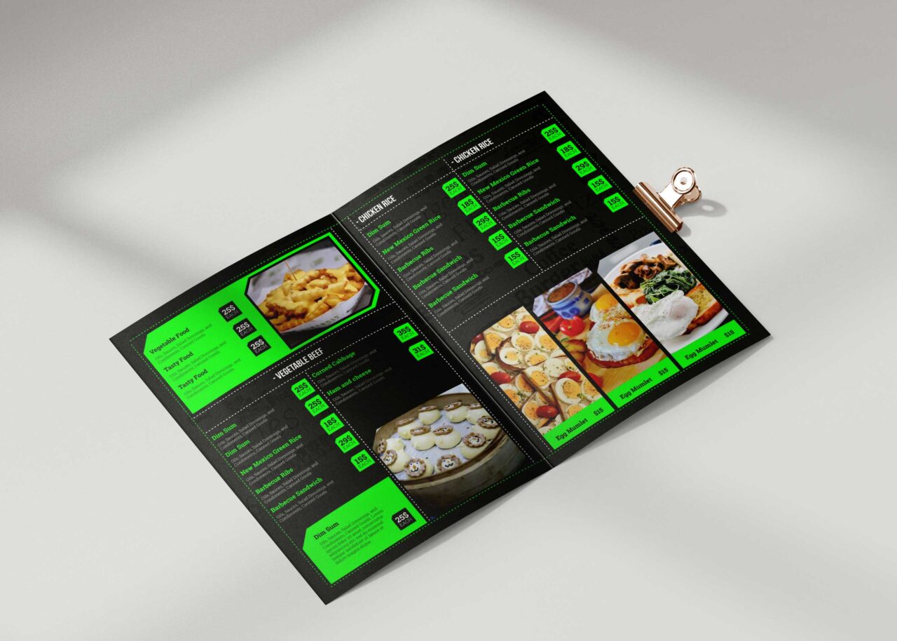 Food Cafe Bi-Fold Menu Design Template - 99Effects